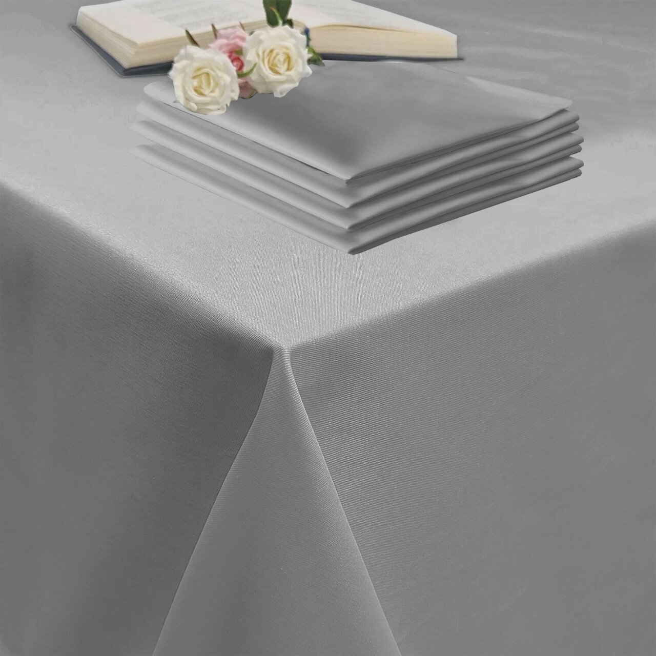 GRAND STYLE комплект бельяскатерть 220х140 см, салфетки 4 шт 35х35 см, серый п/э с тефлоном