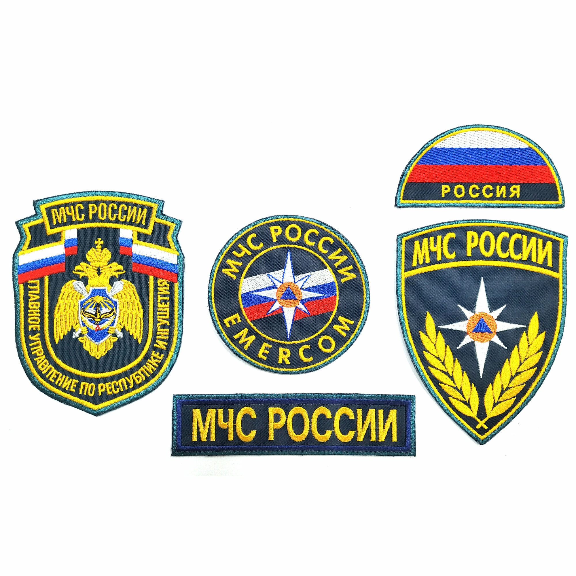 Шевроны и нашивка МЧС России главное управление по Республике Ингушетия нового образца вышитые, комплект из 5 штук