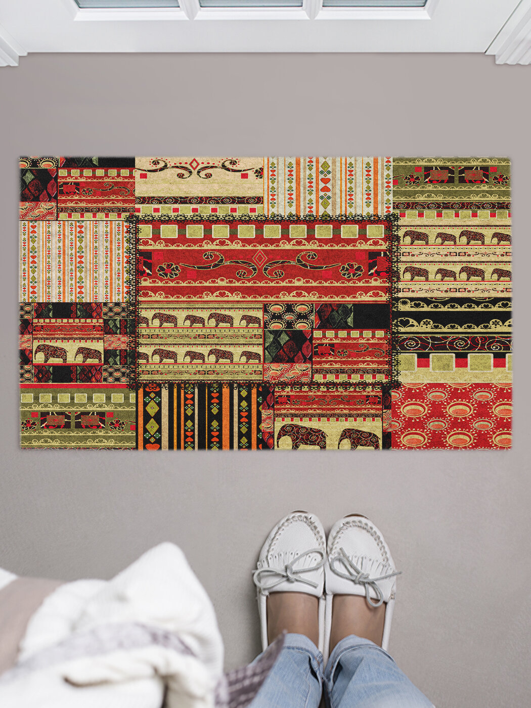 Коврик придверный в прихожую с принтом "Этнический пэчворк" 45 на 75 см , JoyArty