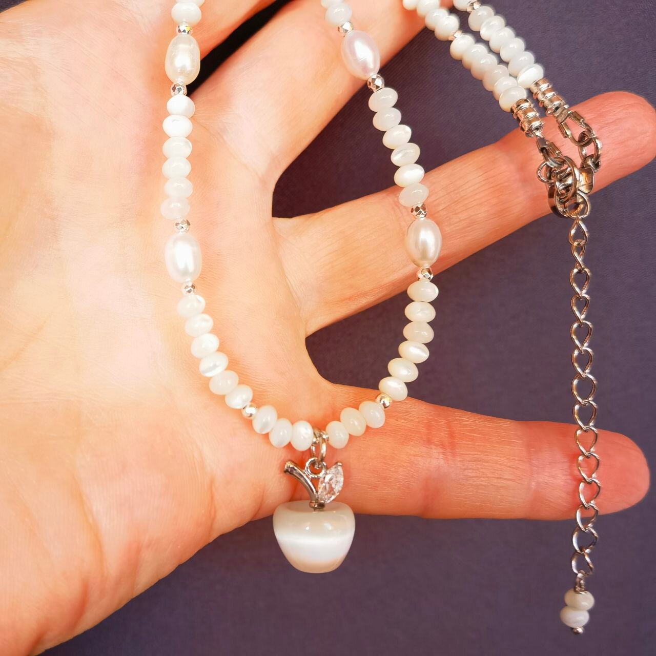 Колье, перламутр, кошачий глаз, жемчуг культивированный