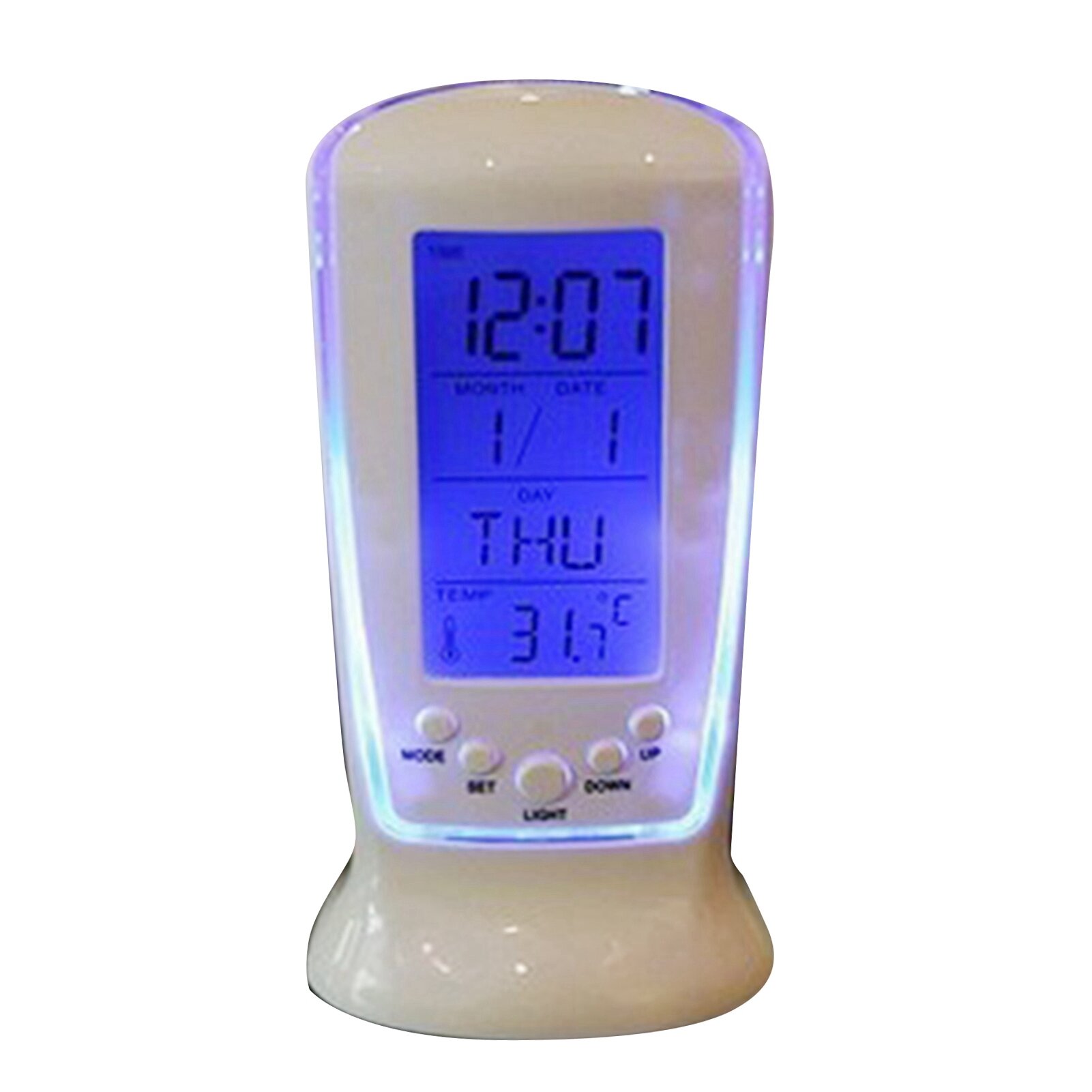 Мини -будильник часы ABS оболочка без запаха белый синий синий цвет подсветки