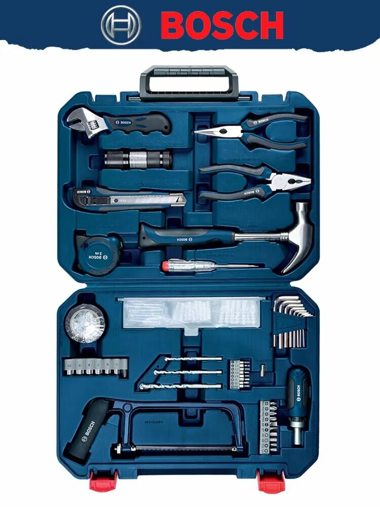 BOSCH 2607002790 Полный набор ручных инструментов из 108 предметов отвертка с храповым механизмом, шестигранный ключ, несколько сверл