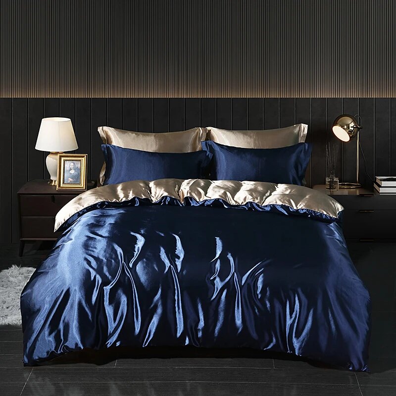 Dreamreal Комплект постельного белья из шелка 4 шт, Ru Europe 4pcs, Темно-синий