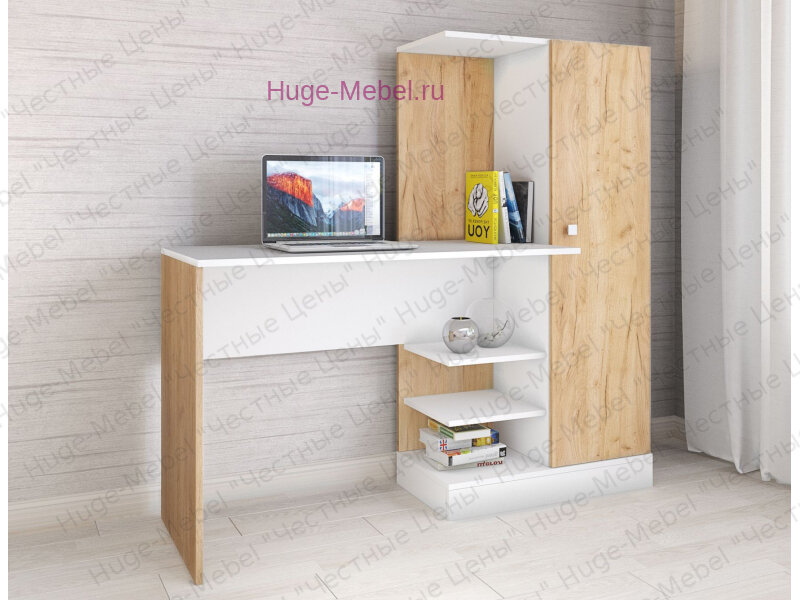 Стол компьютерный "Квартет-6 белый/крафт" Huge Mebel Столы компьютерные. Ширина 1450 Высота 1350