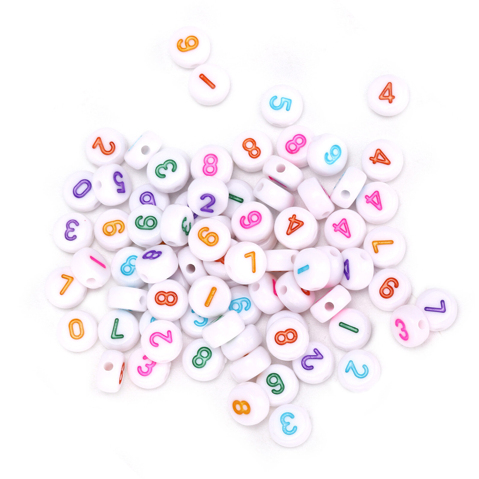 300 шт. Круглые бисерины с цифрами, белые с цветными элементами, гладкие акриловые бисерины с цифрами для изготовления украшений, браслетов, ожерелий