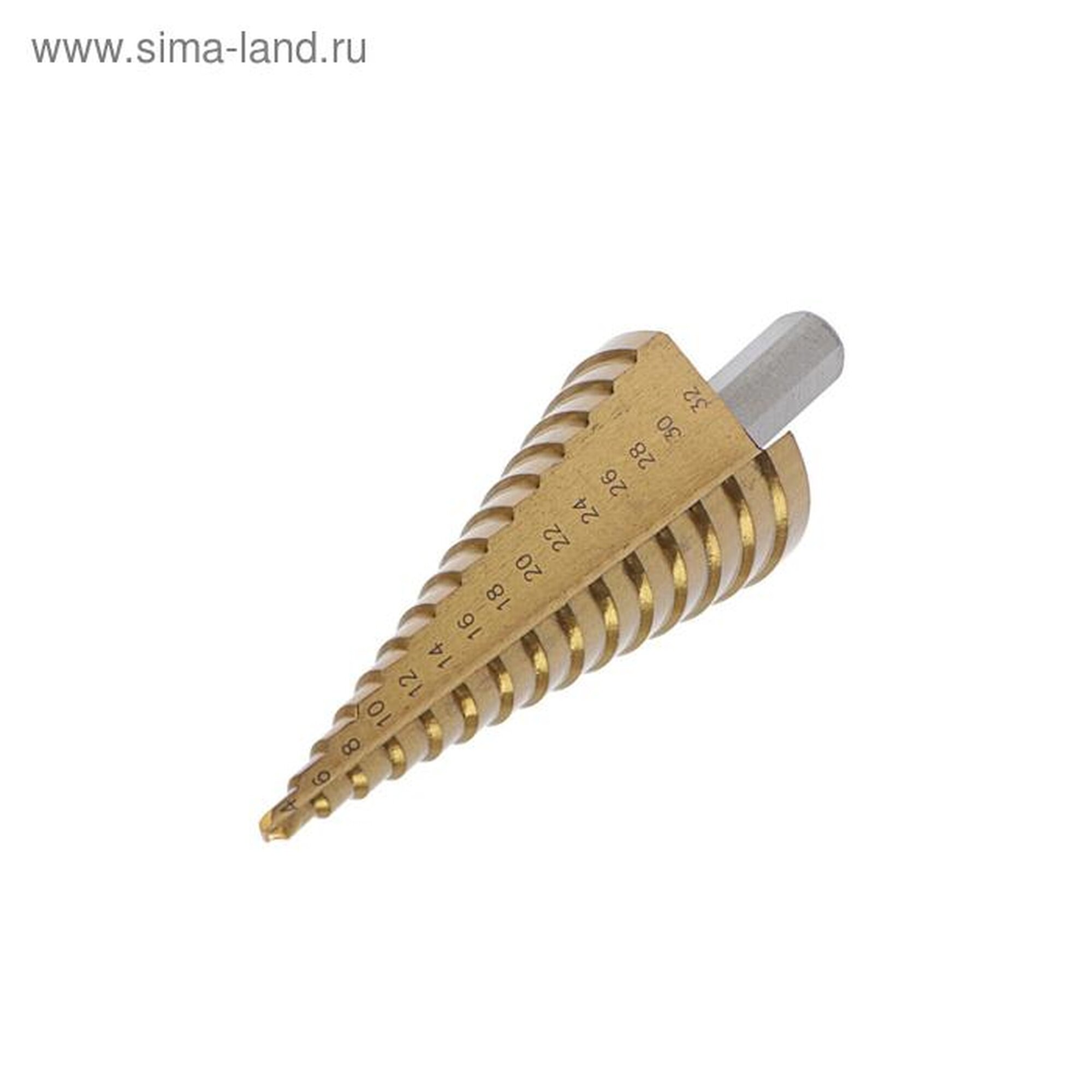 Сверло ступенчатое тундра, HSS, TiN, трехгранный хвостовик, 4 - 32 мм