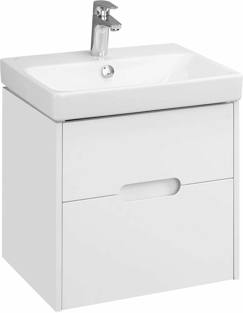 Тумба с раковиной AQUATON Оливия 55 подвесная, 55 см, белая, матовая, из МДФ, с ящиками, раковина для ванной фарфоровая, прямоугольная, встроенный слив-перелив