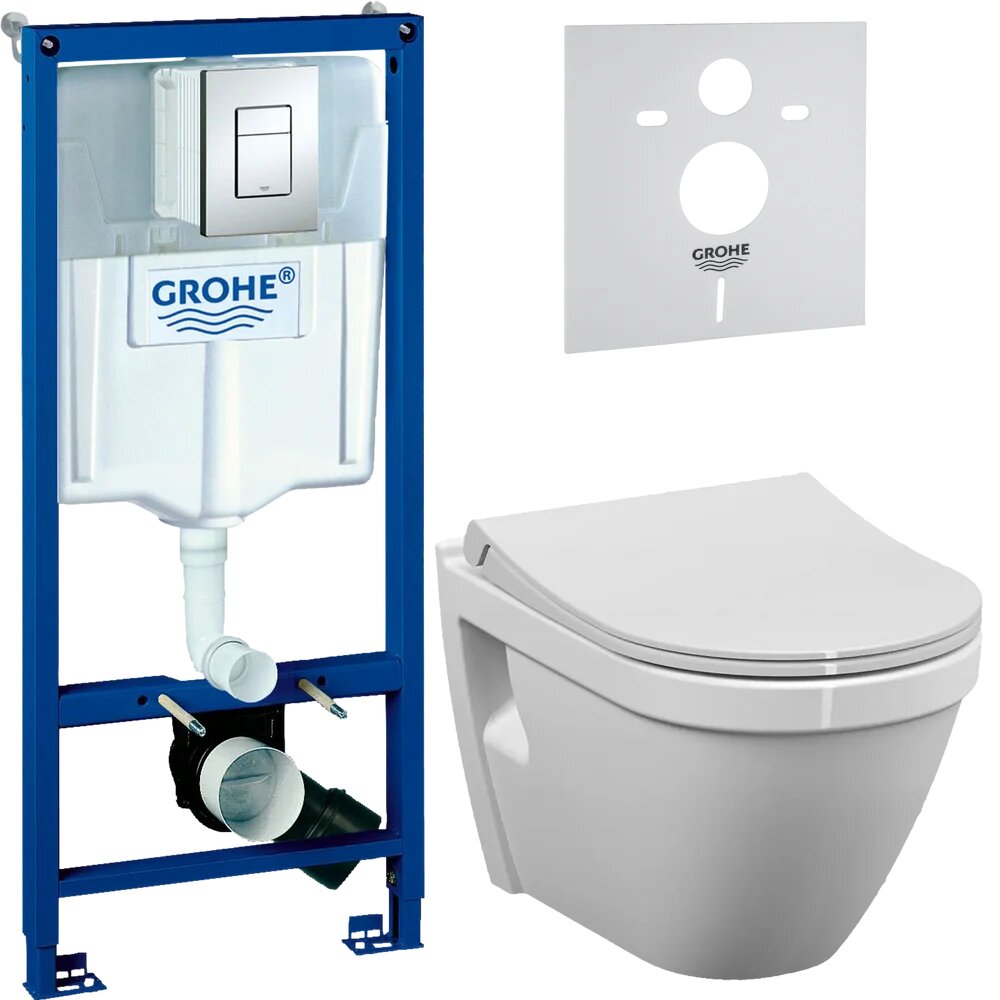 Комплект 4 в 1 Унитаз подвесной VitrA S50 7740B003-0075 / Сиденье 110-003-019 / Инсталляция с кнопкой Grohe Rapid SL 38772001 цвет хром, Звукоизоляция 37131000