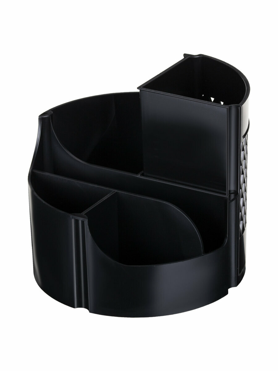 Подставка-органайзер для канцелярии настольная пластиковая для ручек / карандашей офисная Staff Basic, 120*120*110 мм, 5 отделений, черная, 237949