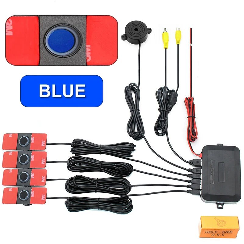 Автомобильный видеодатчик парковки tronics Aid, 13 мм, регулируемые плоские датчики, обратный резервный радар, датчик, детектор, звуковой зуммер, сигнализация, Blue sensors