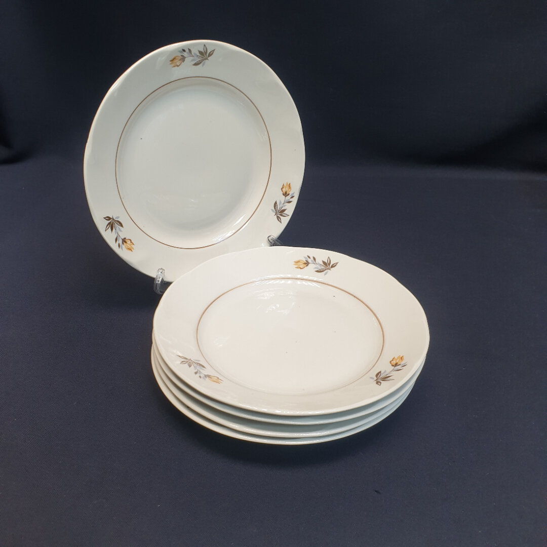 Набор из 5 десертных тарелок Рига, фарфор деколь 18 см, винтаж СССР