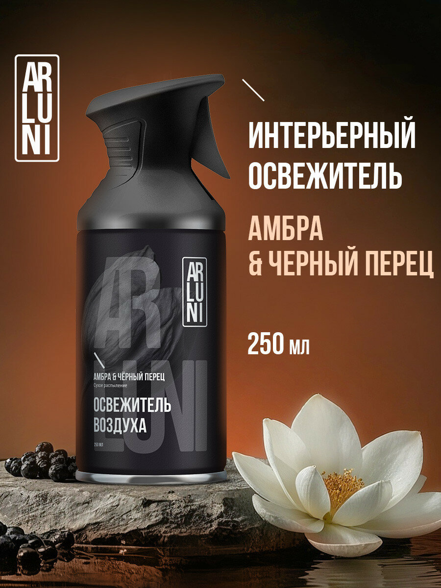 Arluni Освежитель воздуха для дома, сухое распыление с технологией «нейтрализатор запахов», Амбра и черный перец, 250 мл