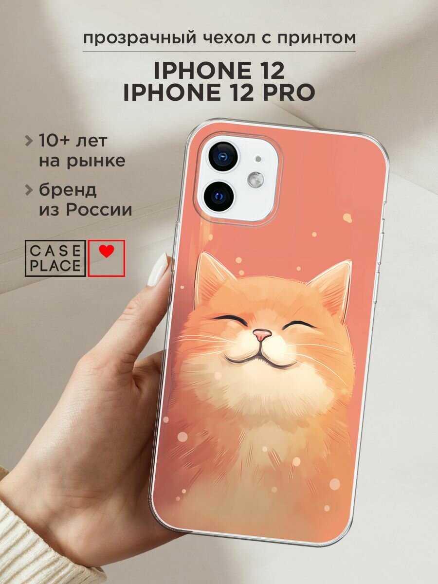 Чехол на Apple iPhone 12/12 Pro / Айфон 12/12 Про с принтом "Довольный рыжий котик"