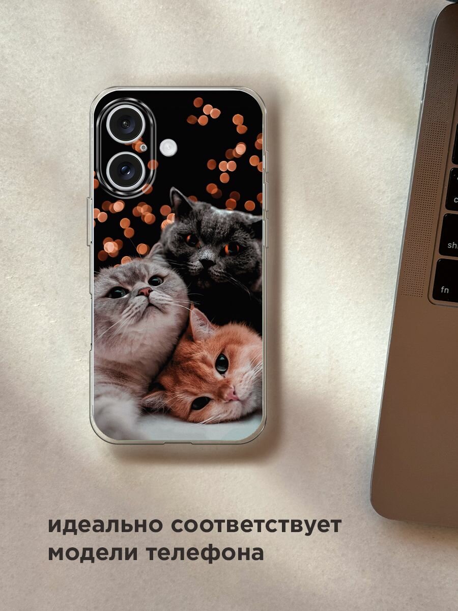 Чехол на Apple iPhone 16 / Айфон 16 с принтом "Кошачьи обнимашки" — фото 1