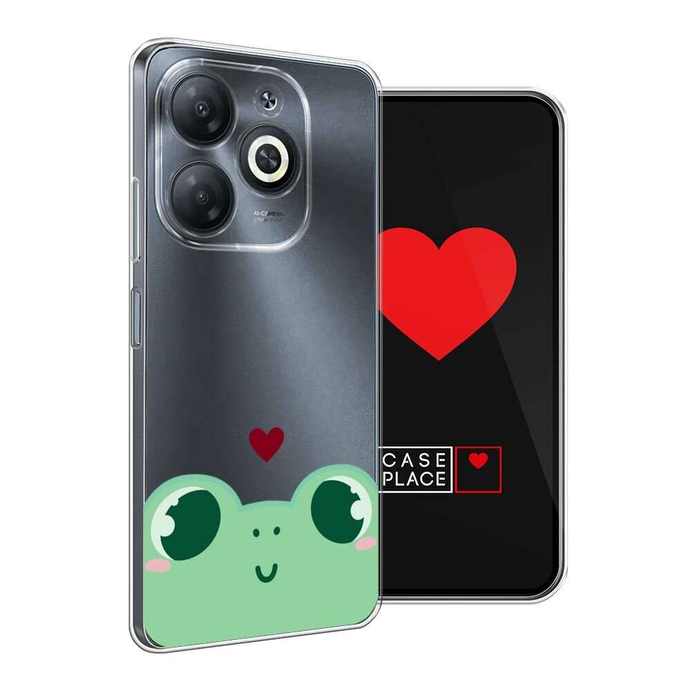 Чехол на Infinix Smart 8/8 HD/HOT 40i / Инфиникс Смарт 8 с принтом "Влюблённая лягушка - 14 февраля", прозрачный — фото 1