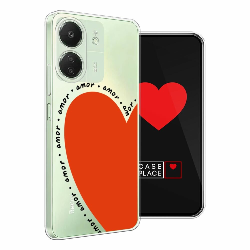 Чехол на Xiaomi Redmi 13C/Poco C65 / Сяоми Редми 13C/Поко С65 с принтом "amor heart 2 - 14 февраля", прозрачный — фото 1