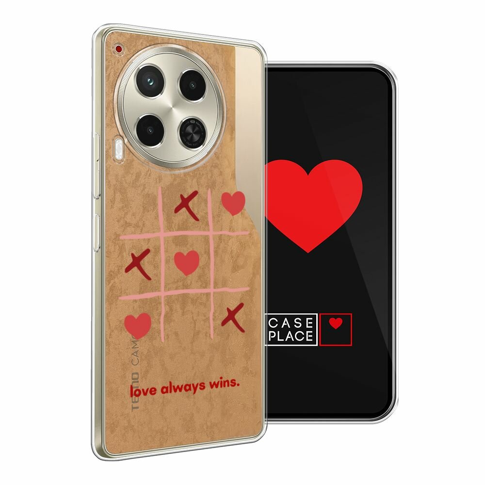 Чехол на Tecno Camon 30 4G / Текно Камон 30 4G с принтом "love always wins - 14 февраля", прозрачный — фото 1