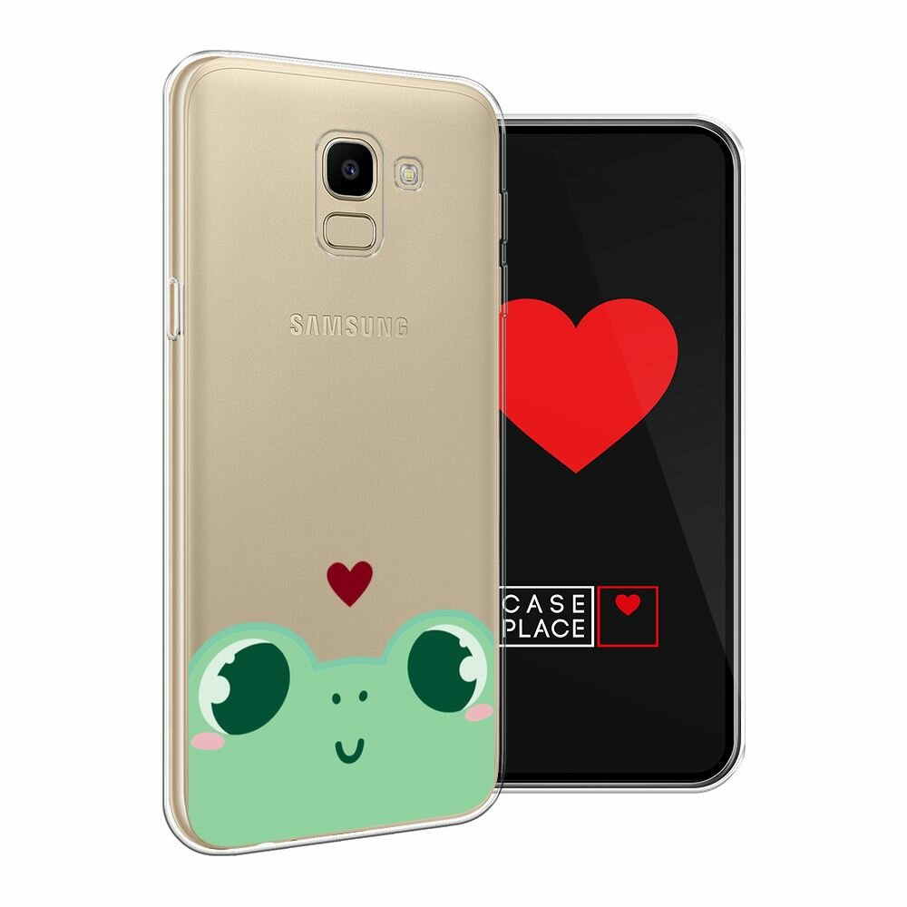 Чехол на Samsung Galaxy J6 2018 / Самсунг Галакси Джей 6 2018 с принтом "Влюблённая лягушка - 14 февраля", прозрачный — фото 1