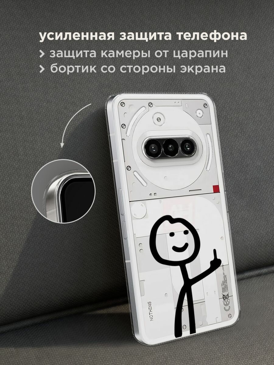 Чехол на Nothing Phone 3a / Нотинг Фон 3а с принтом "Неприличный человечек чёрный", прозрачный — фото 1