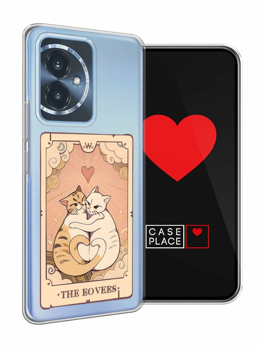 Чехол на Honor 100 / Хонор 100 с принтом "The lovers cats 2 - 14 февраля", прозрачный — фото 1