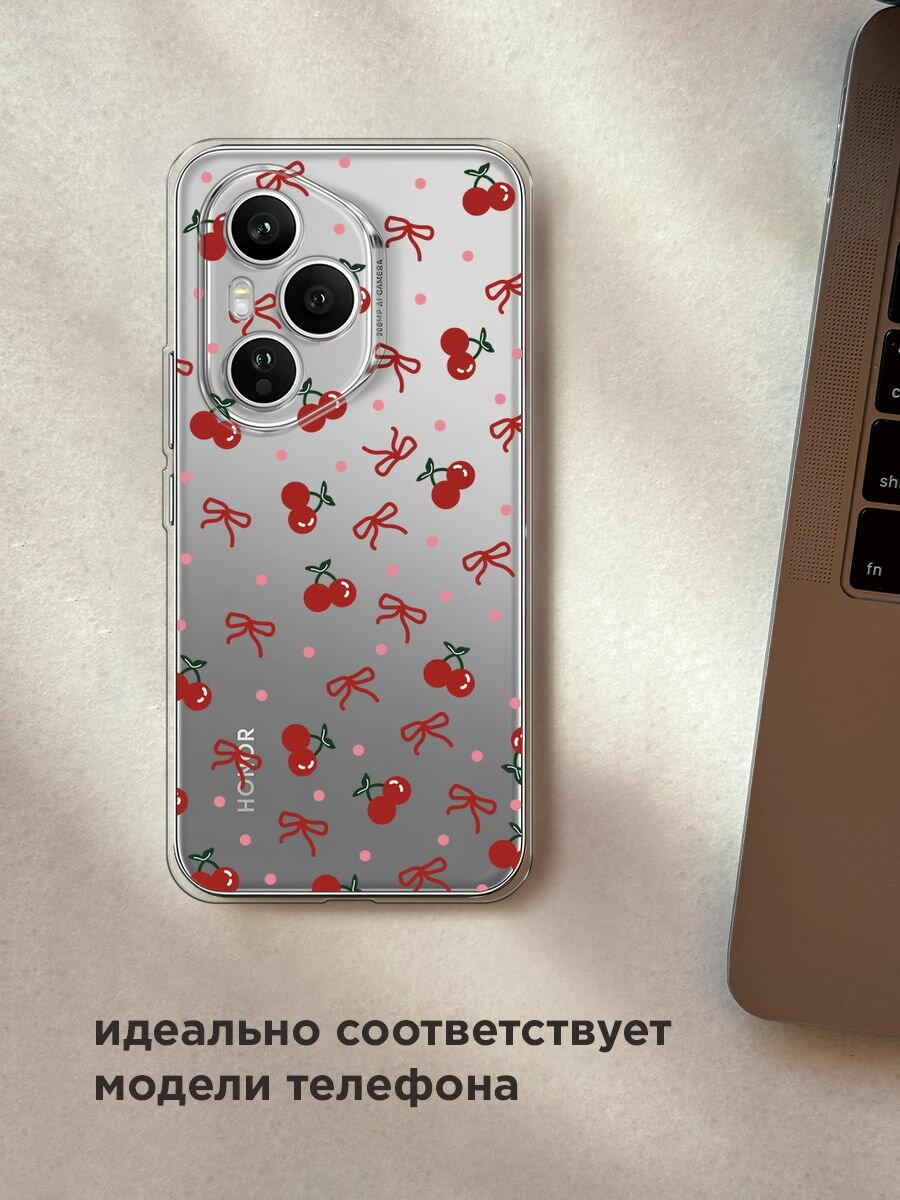 Чехол на Honor 400 Pro / Хонор 400 Про с принтом "Вишни и ленточки", прозрачный — фото 1