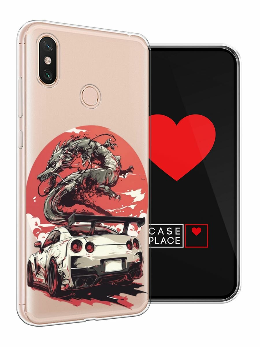 Чехол на Xiaomi Mi Max 3 / Сяоми Ми Макс 3 с принтом "Car and dragon", прозрачный — фото 1