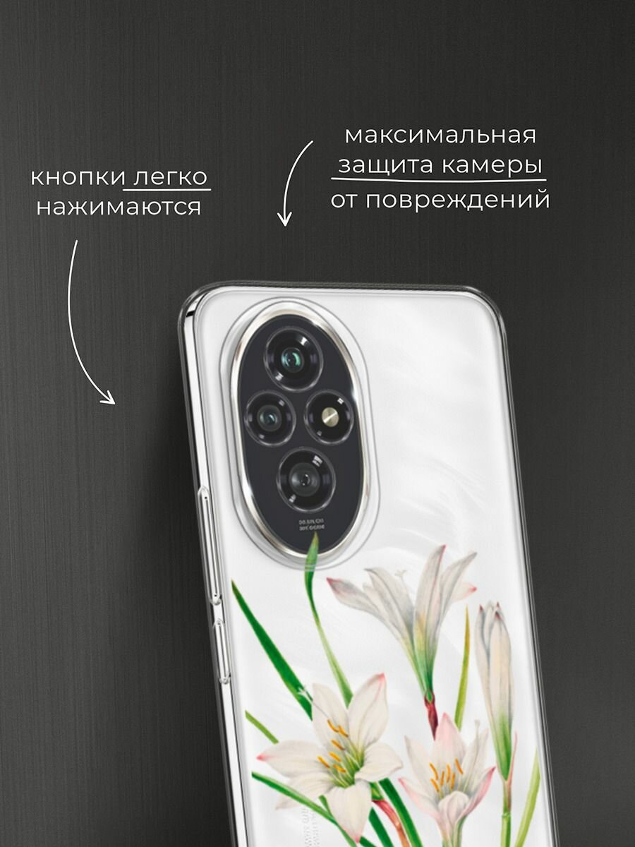 Чехол на Honor 200 / Хонор 200 с принтом "White lily", прозрачный — фото 1