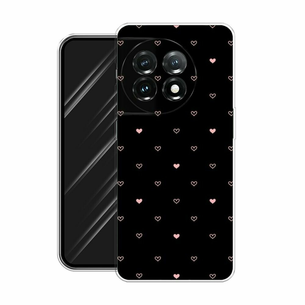 Чехол на OnePlus 11 / Ван Плас 11 с принтом "Черный фон и сердечки" — фото 1