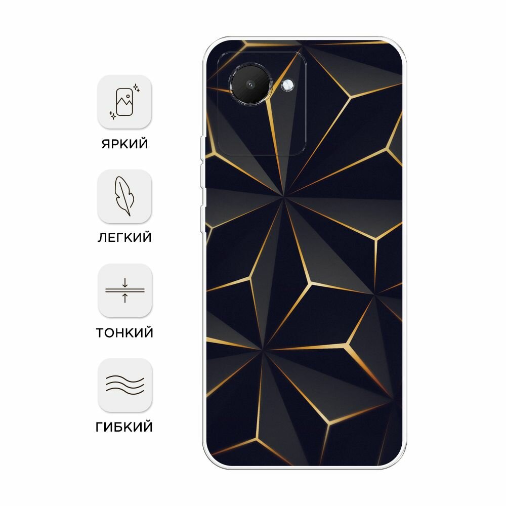 Чехол на Realme C30 / Реалми C30 с принтом "Черные полигоны" — фото 1