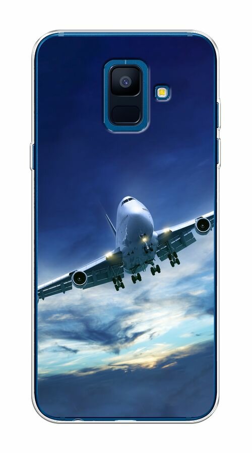 Чехол на Samsung Galaxy A6 / Самсунг Галакси А6 с принтом "Самолет в небе"