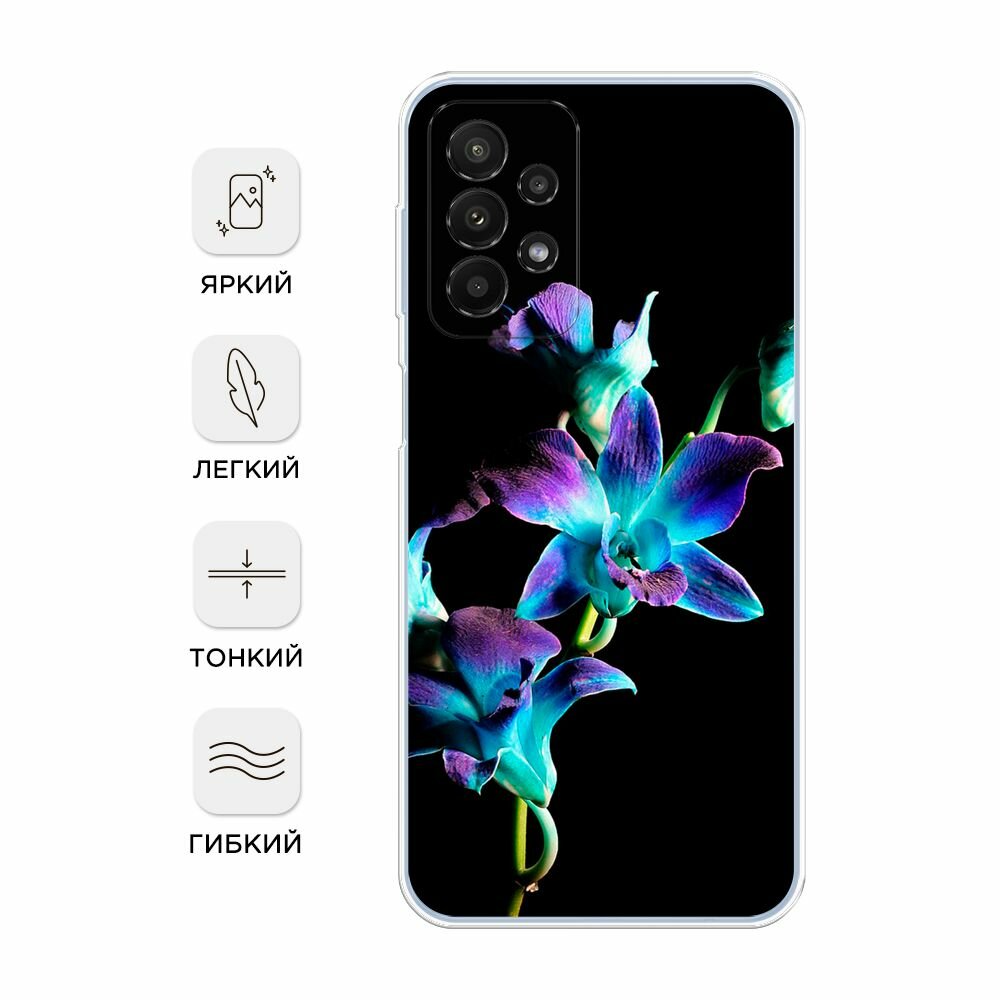 Чехол на Samsung Galaxy A23 / Самсунг Галакси А23 с принтом "Синий цветок на черном" — фото 1