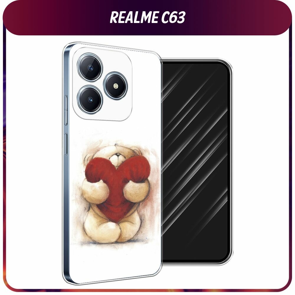 Чехол на Realme C63 / Реалми С63 с принтом "Мишка с сердцем 1"
