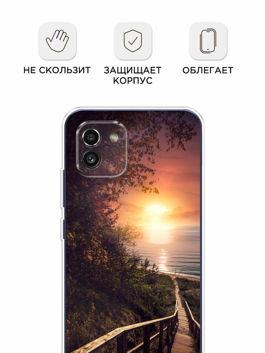 Чехол на Samsung Galaxy A03 / Самсунг Галакси А03 с принтом "Мост у воды" — фото 1