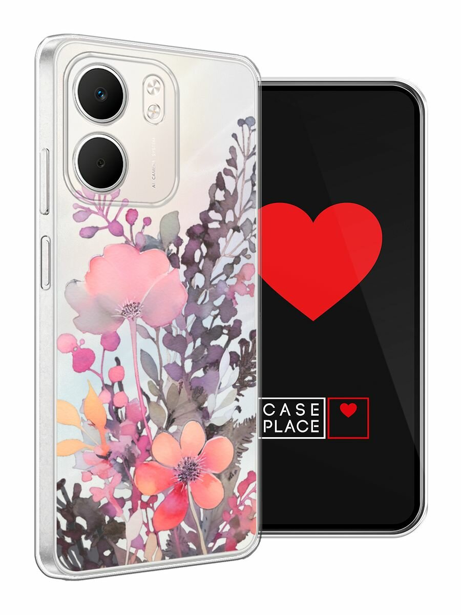 Чехол на Oppo A5x / Оппо А5x с принтом "Лиловые полевые цветы", прозрачный — фото 1