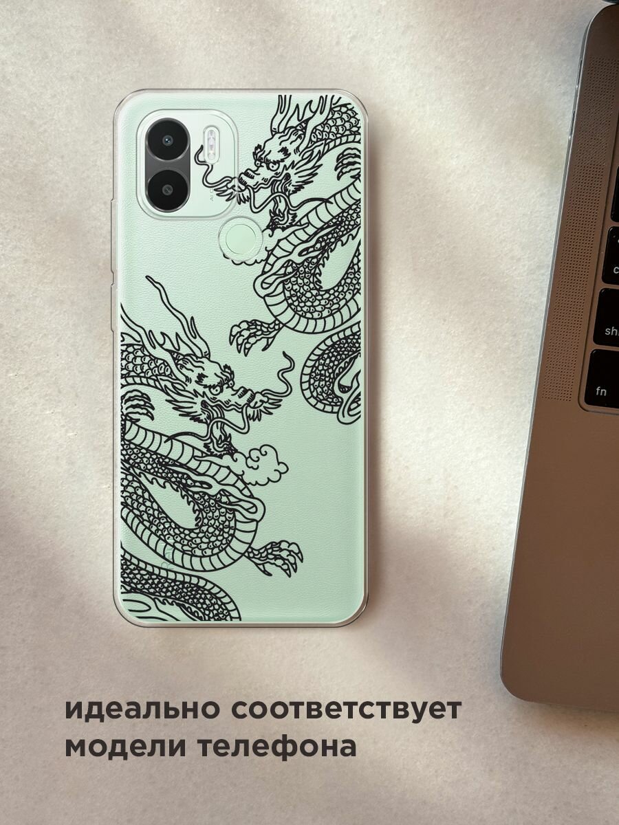 Чехол на Xiaomi Redmi A1+/Redmi A2+/Poco C51/C50 / Редми A1+ с принтом "Два китайских дракона", прозрачный — фото 1