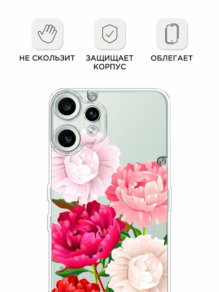 Чехол на CMF Phone 2 Pro / CMF Фон 2 Про с принтом "Большие пионы", прозрачный — фото 1