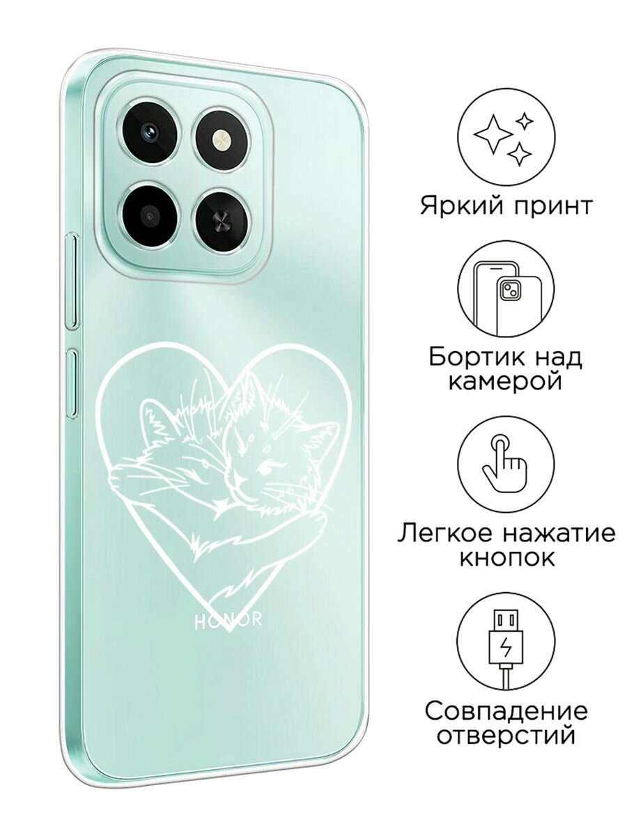 Чехол на Honor X6c / Хонор X6c с принтом "Влюблённые котики рисунок 2 - 14 февраля", прозрачный — фото 1