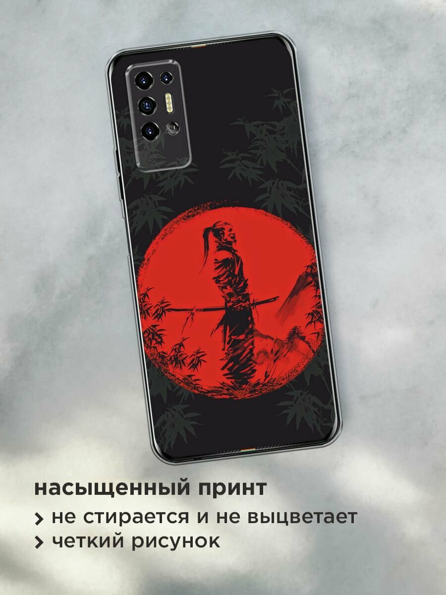 Чехол на Tecno Pova 2 / Текно Пова 2 с принтом "Самурай на красном фоне" — фото 1