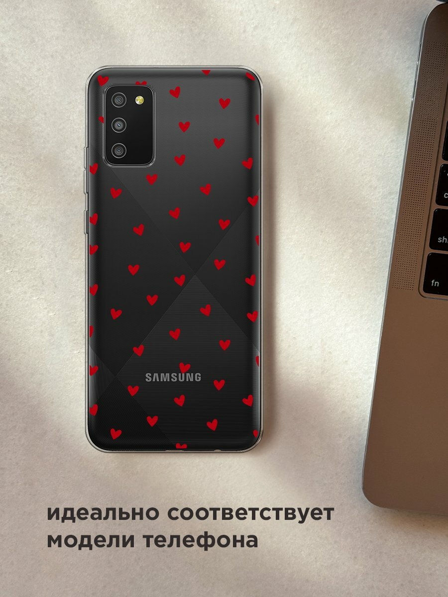 Чехол на Samsung Galaxy A02s / Самсунг Галакси A02s с принтом "Red hearts", прозрачный — фото 1