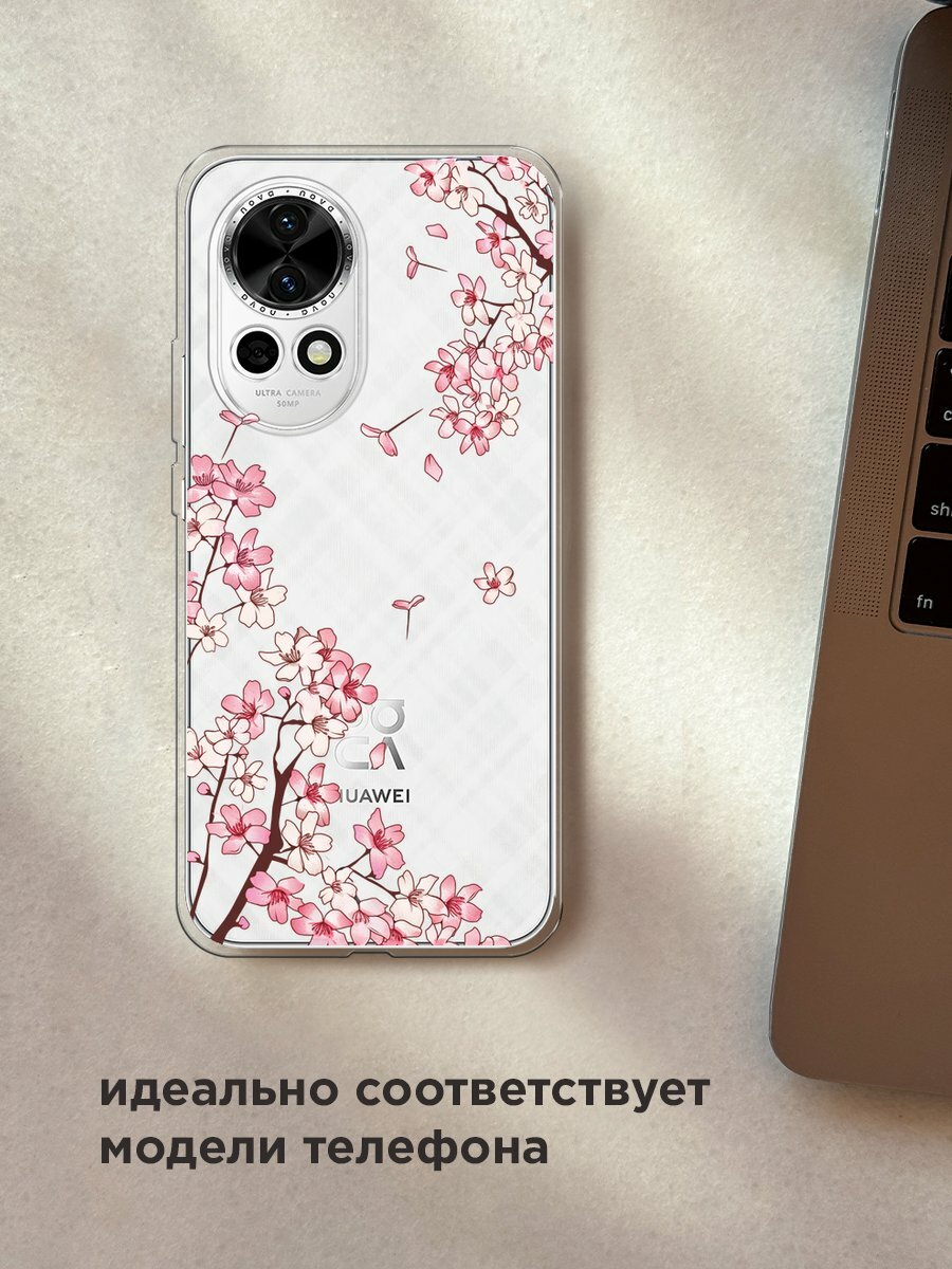 Чехол на Huawei Nova 12/Nova13 / Хуавей Нова 12/Нова 13 с принтом "Ветви сакуры 1", прозрачный — фото 1