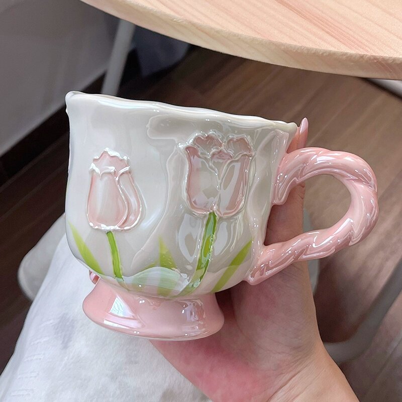 Кружка-тюльпан, элегантная керамическая чашка, чашка для воды, подарок на день рождения для девочек, свадебный сувенир