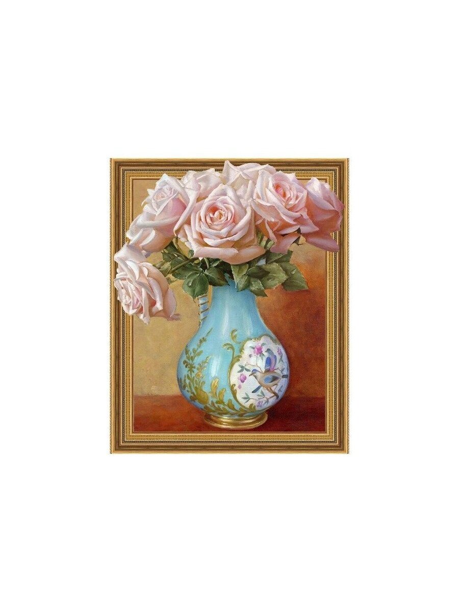 Алмазная мозаика 3D с нанесенной рамкой 40х50 бузин. Чайные розы (29 цветов)