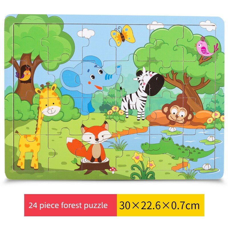 Деревянная образовательная головоломка 24 детали для детей 3-6 лет, тема лесных животных, безопасная безвредная игрушка