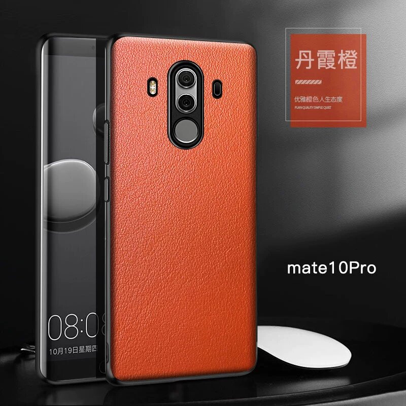 Porsche Design Mate 10 Pro Orange Top Grain Nappa Leather Phone Case for Huawei Smartphones
