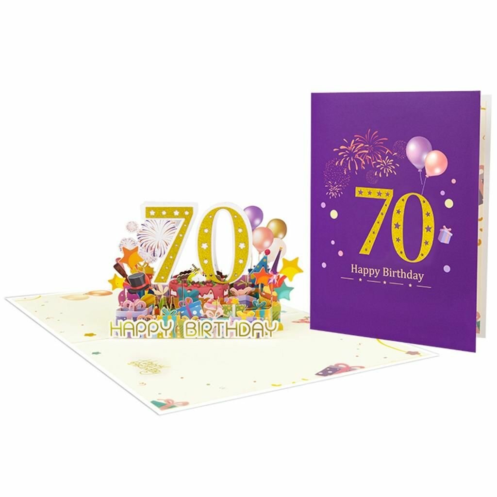 Креативная 3D стерео цифровая поздравительная открытка с фейерверком на день рождения-70 лет