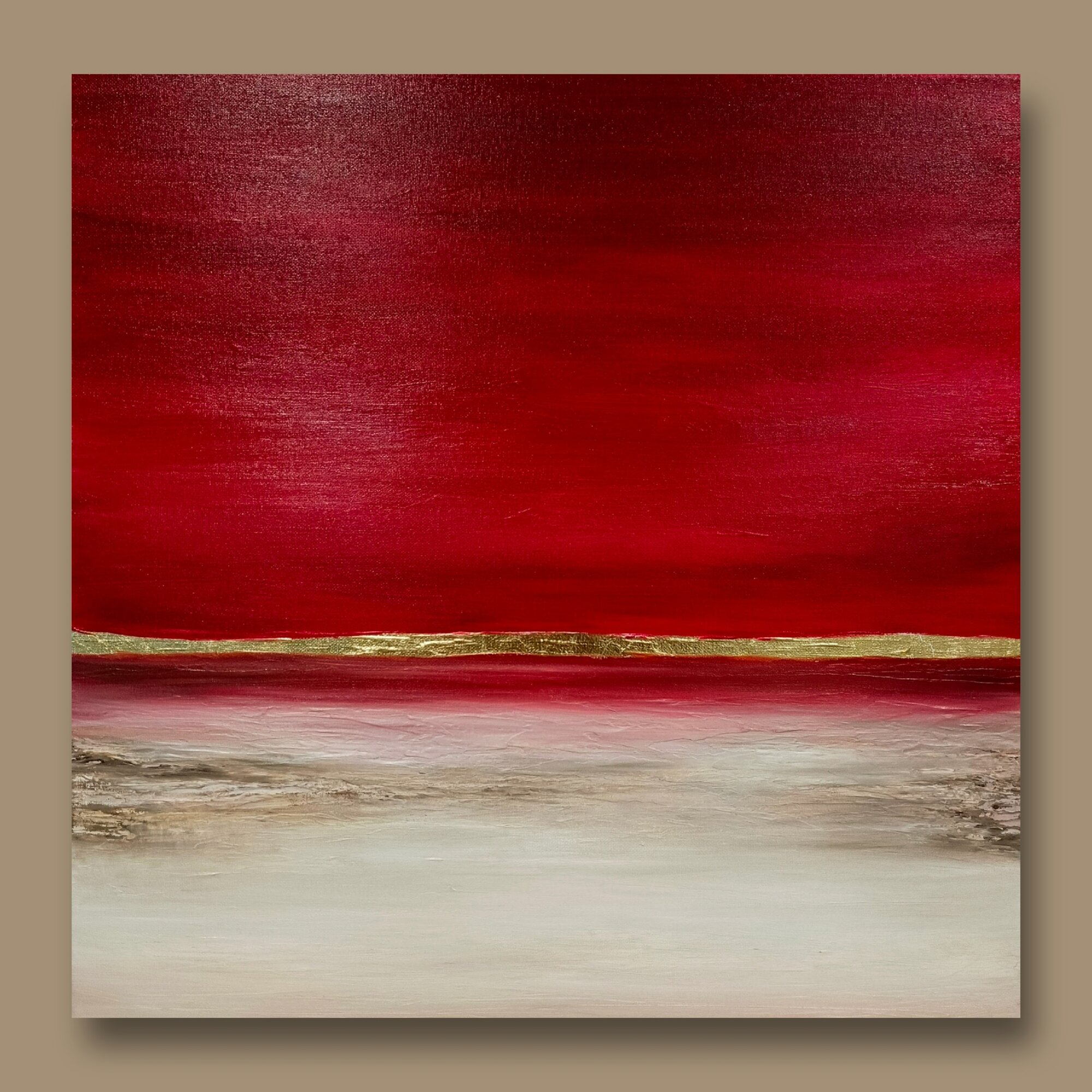 Бордовая картина маслом. Абстрактный пейзаж с поталью, ручная работа.