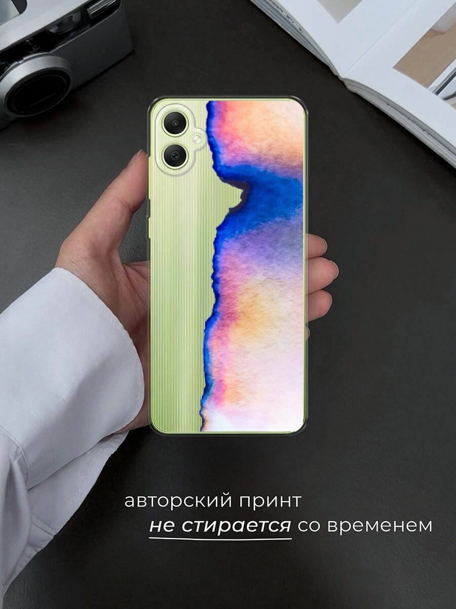 Чехол на Samsung Galaxy A05 / Самсунг Галакси A05 с принтом Синяя акварель, прозрачный — фото 1