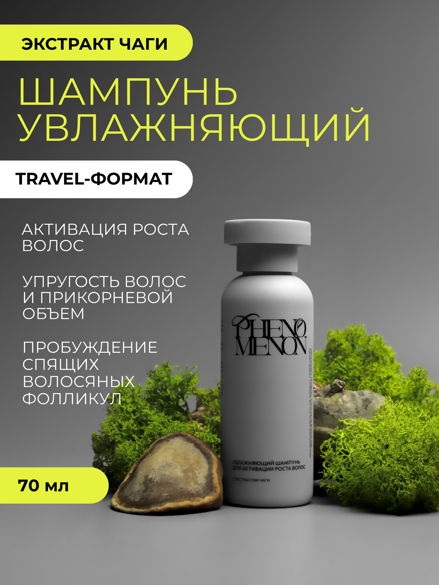 Увлажняющий шампунь для активации роста волос с экстрактом чаги Travel