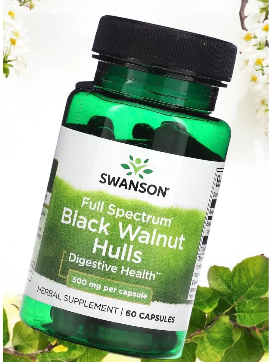 Swanson Скорлупа черного ореха 500 мг, 60 капсул