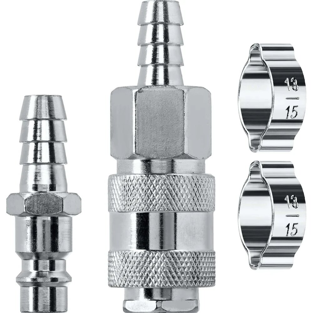 Переходник KRAFTOOL штуцер елочка, 10 мм-рапид муфта, рапид штуцер-штуцер елочка, 10 мм, обжимные хомуты 2 шт